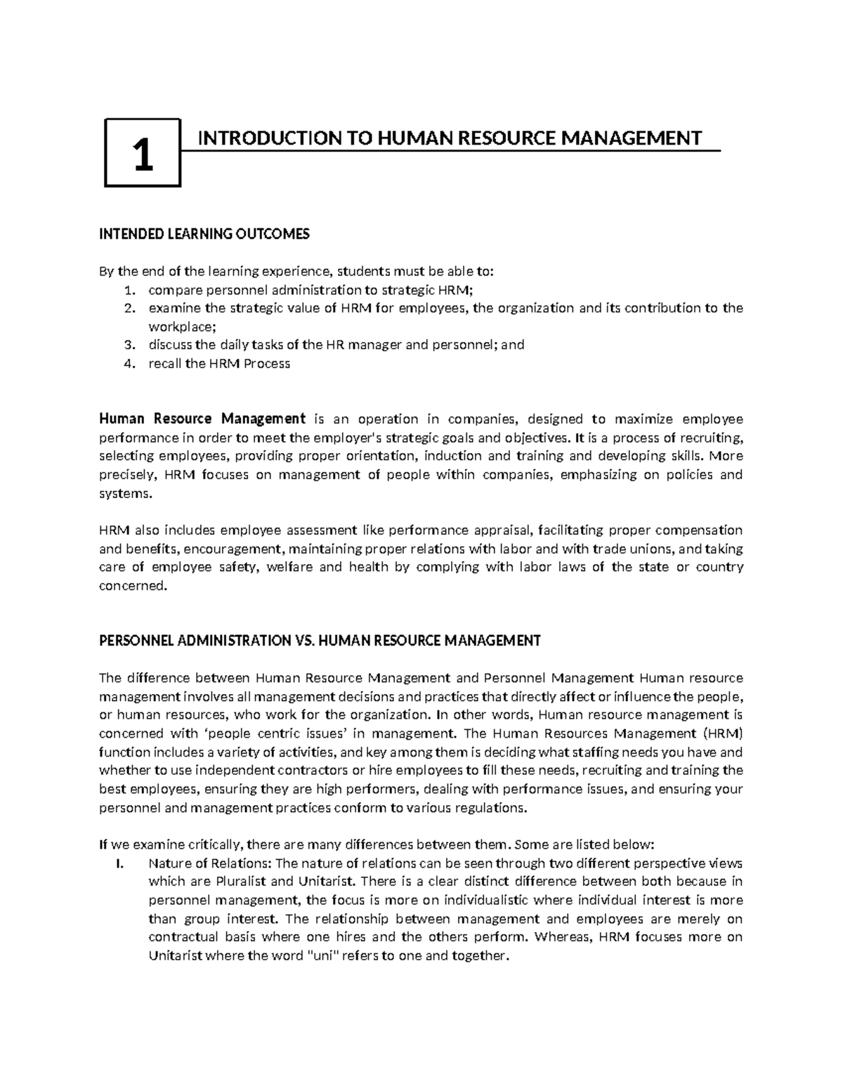 HRM 101: Introduction to Human Resource Management Overview - Studocu
