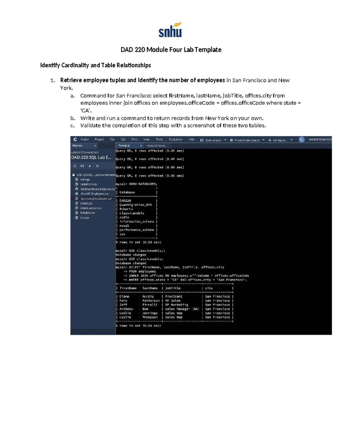 DAD 220 Module Four Lab: Cardinality & Table Relationships Analysis ...