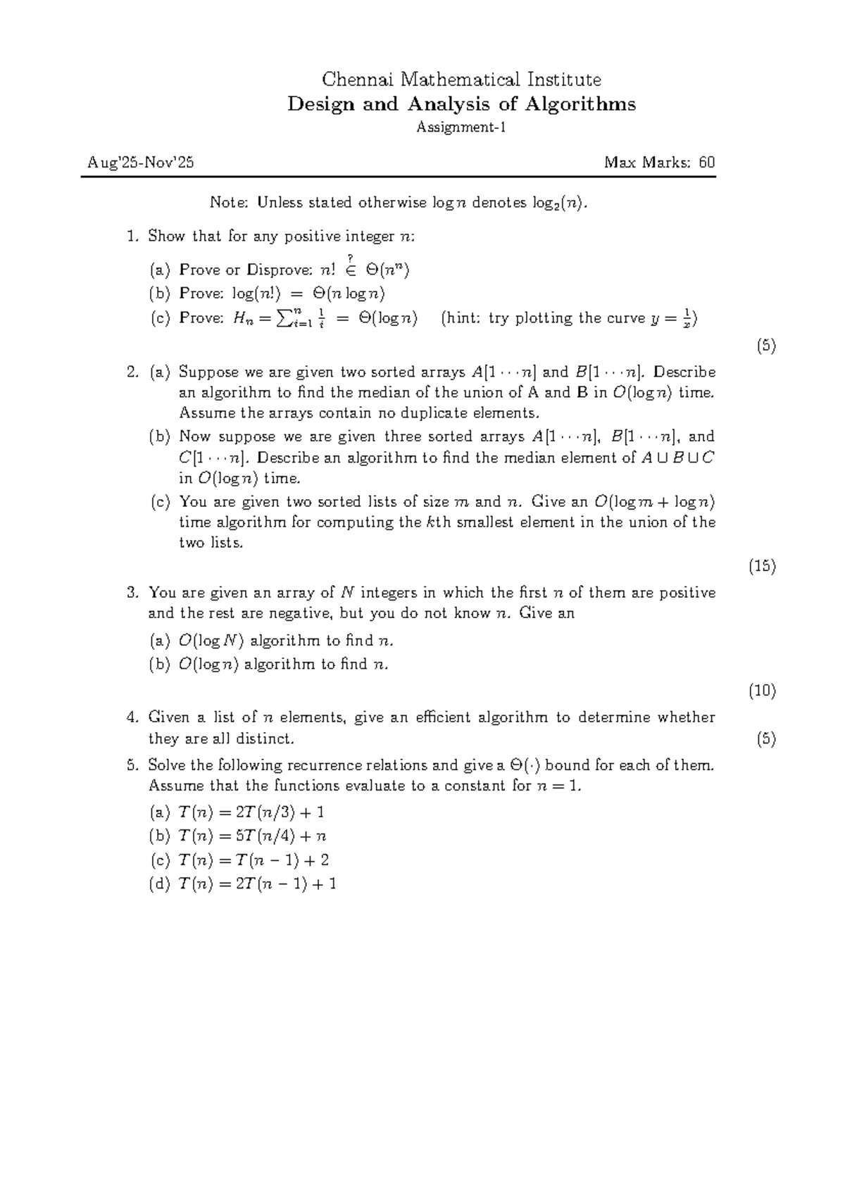 DAA 2025 Assignment 1: Design and Analysis of Algorithms - Studocu