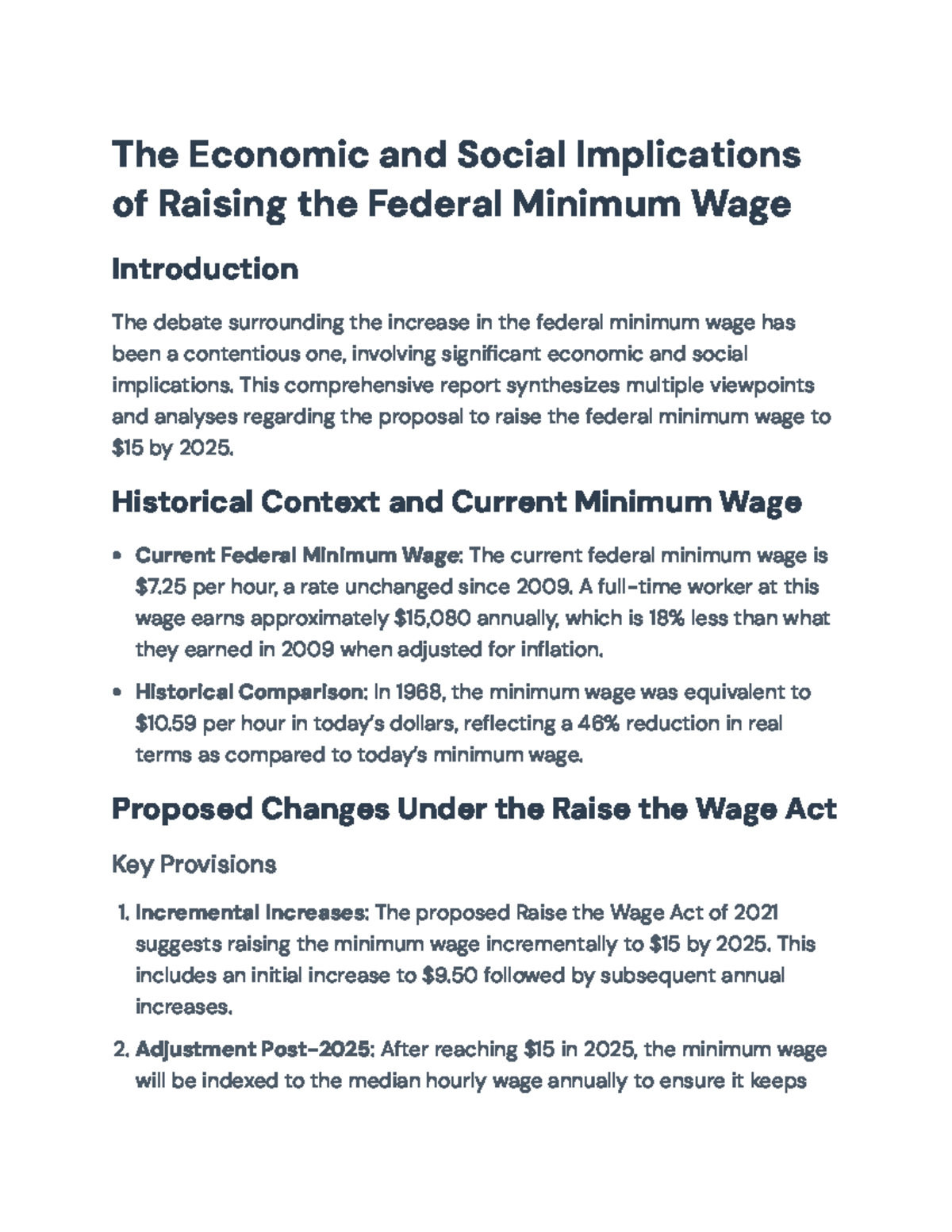 Federal Minimum Wage Increase: Economic & Social Implications Report ...