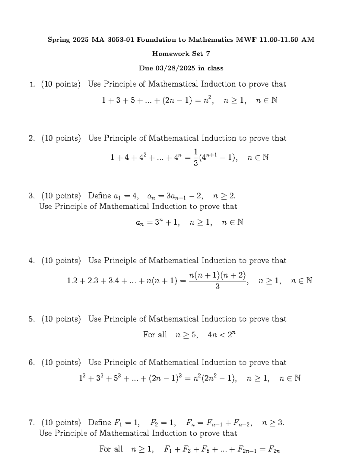 Homework Set 7 Spring 25 - Spring 2025 MA 3053-01 Foundation to ...