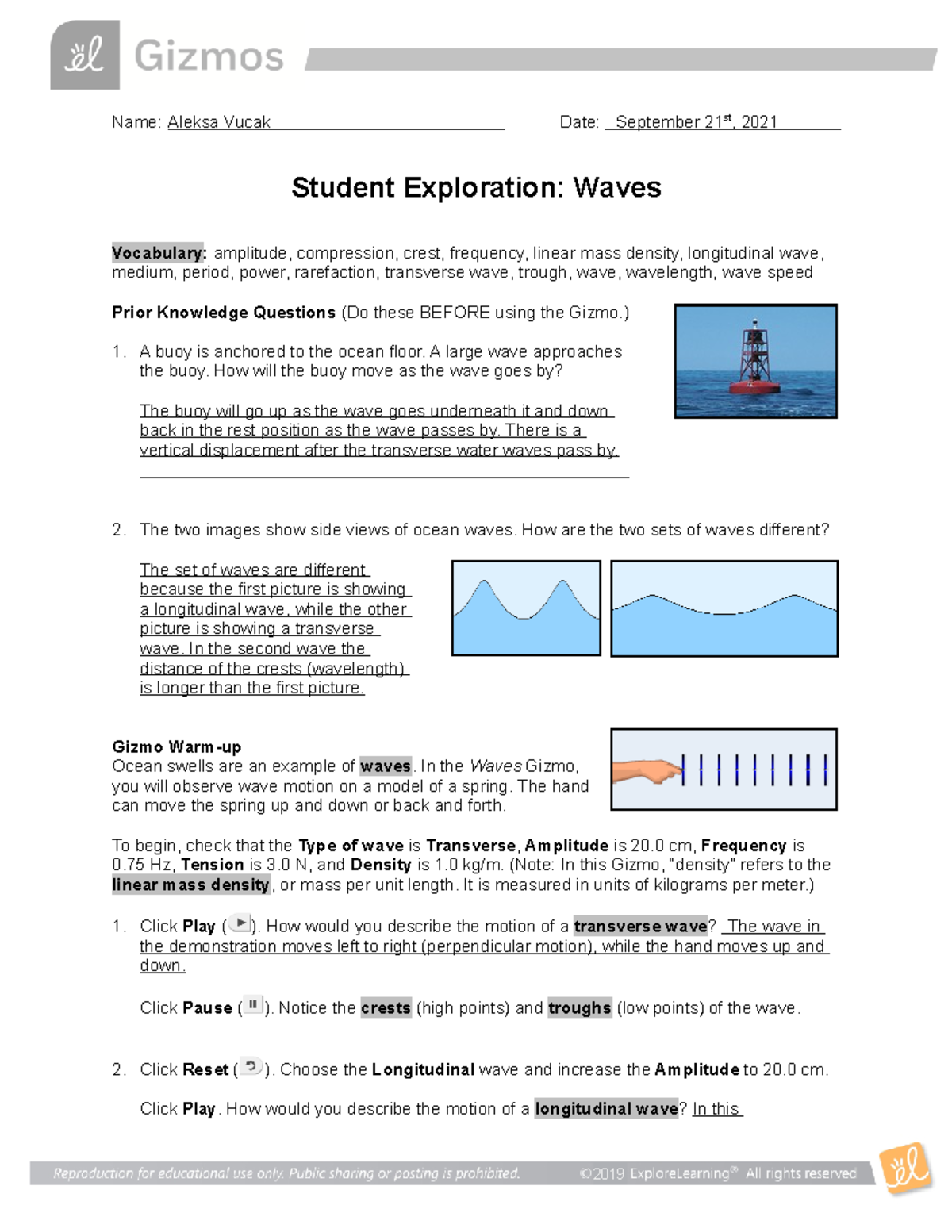 Waves Gizmo Exploration Sheet: Understanding Transverse & Longitudinal Waves - Studocu