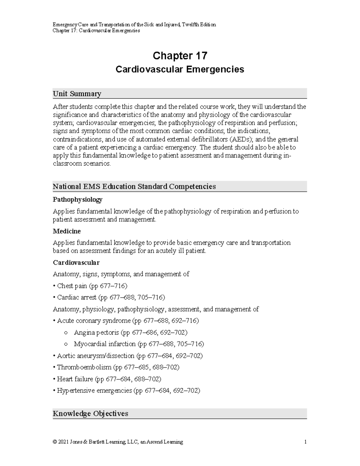 Ch 17 Cardiovascular Emergencies: Key Concepts & Notes for Class - Studocu