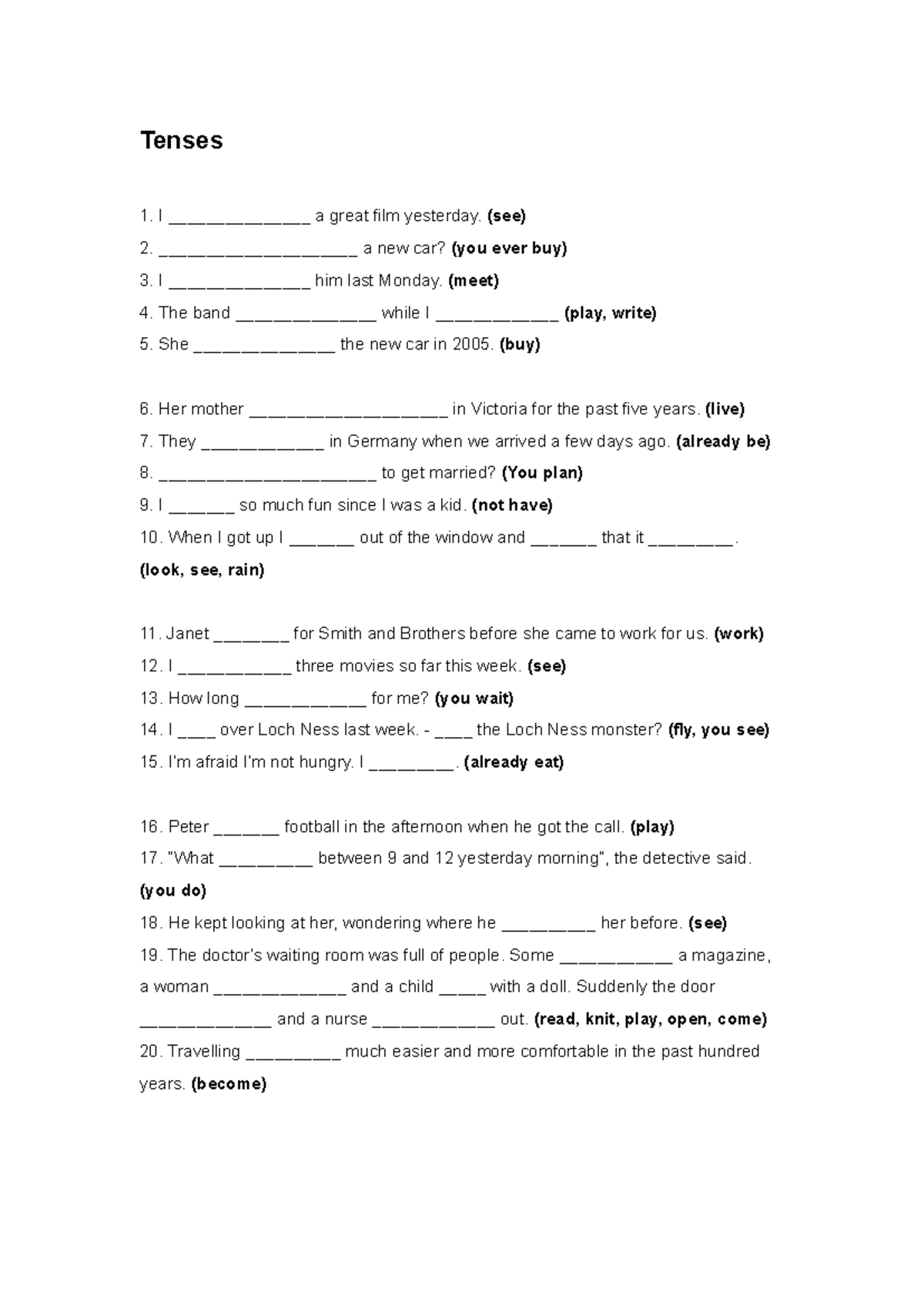 Tenses Practice Exercises for English Grammar - Studocu