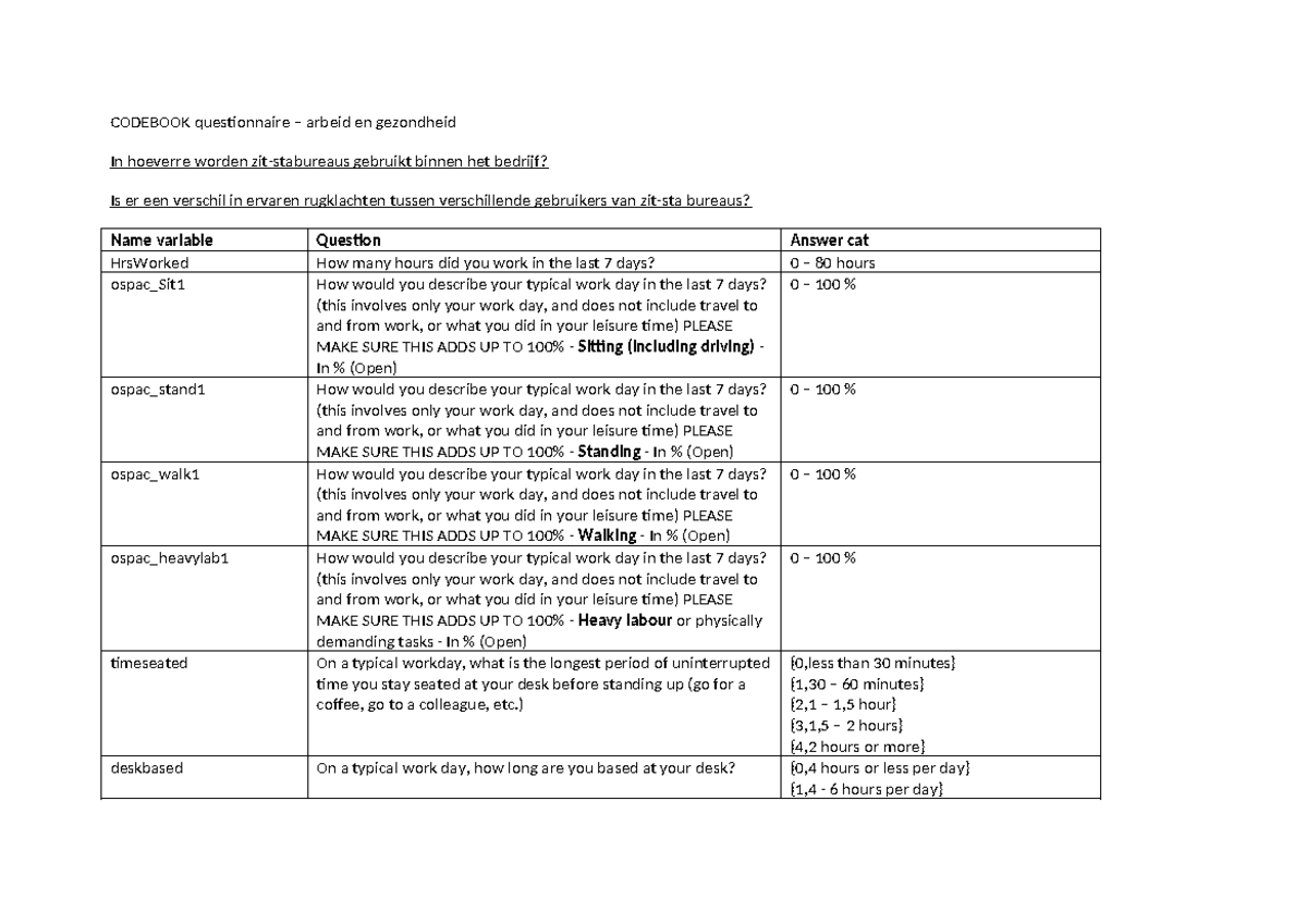 Codebook Questionnaire - Arbeid en Gezondheid Analysis (AGE101 ...