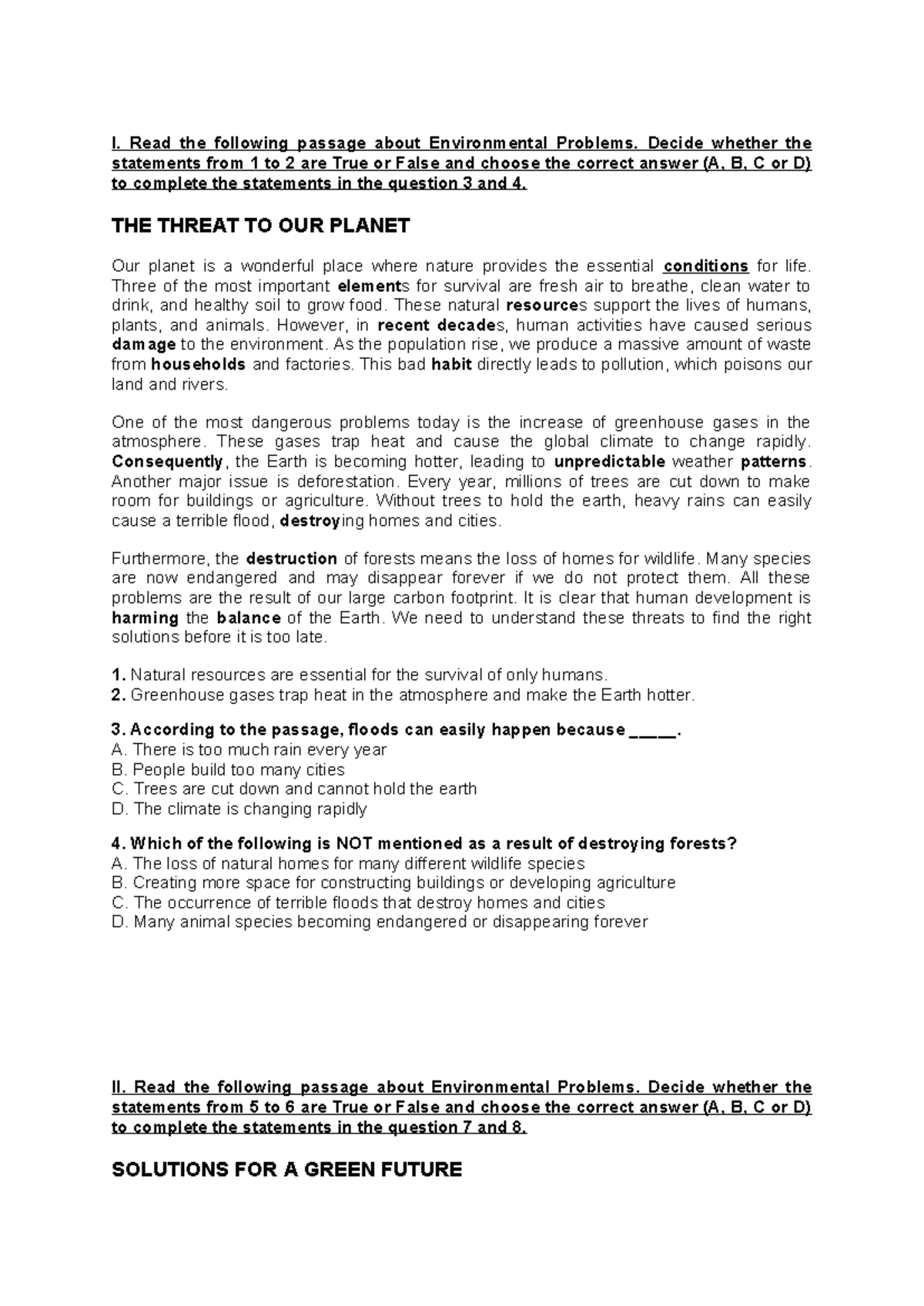 Environmental Problems: True/False & Multiple Choice Questions - Studocu
