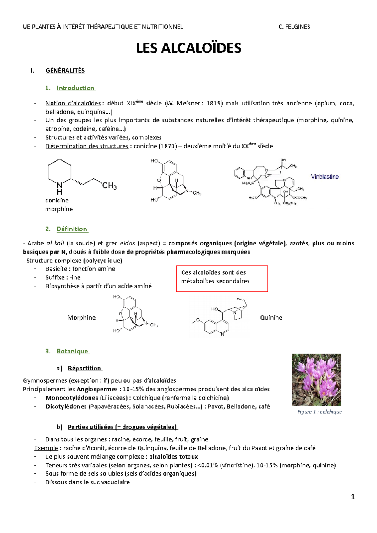 Notes de Cours sur les Alcaloïdes - Biologie 101 - Studocu