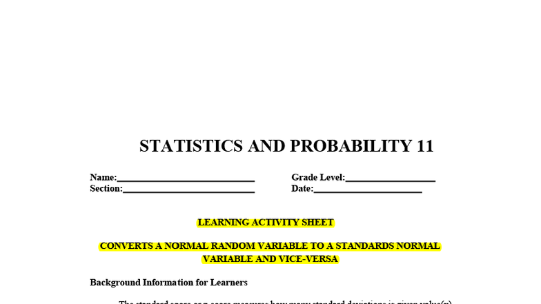 STAT-TASK-3: Converting Normal Random Variables to Standard Scores ...