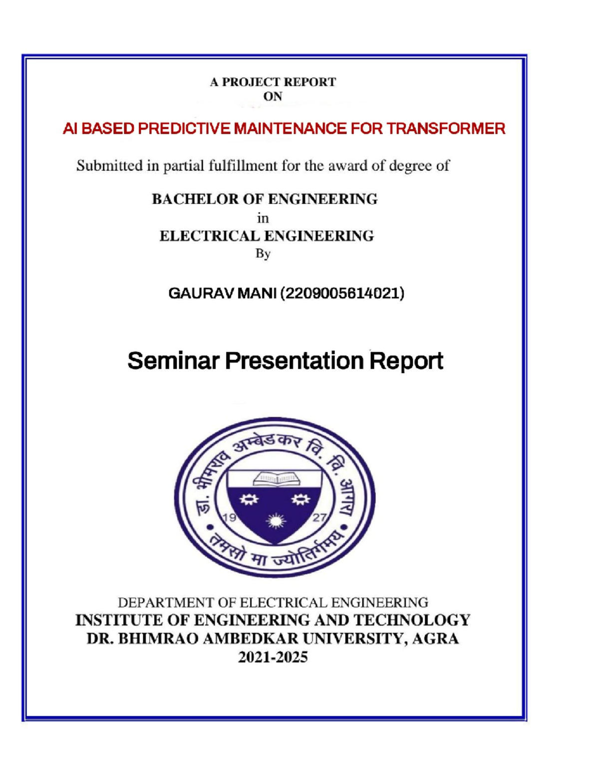 AI-Based Predictive Maintenance for Transformers - Project Report (EE ...