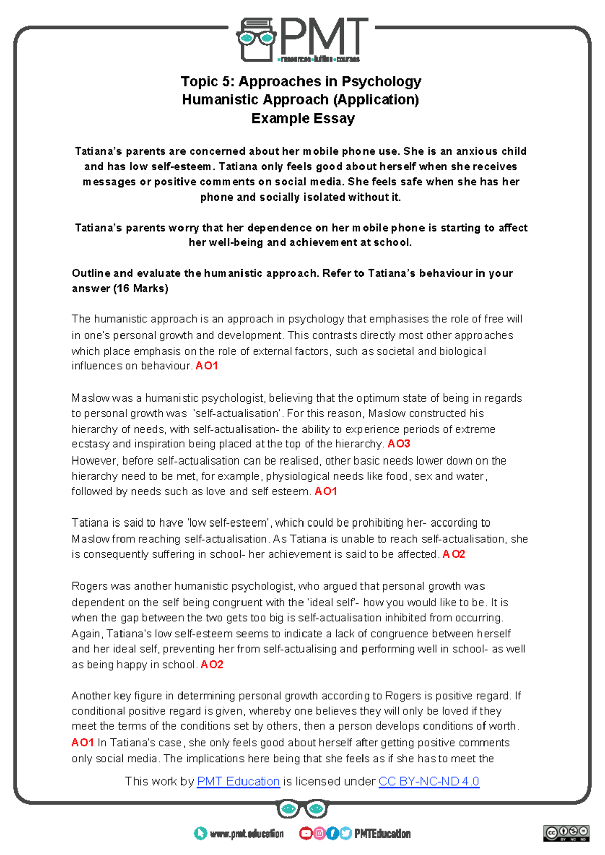 Humanistic Approach - Application to Tatiana's Mobile Dependency (16 ...