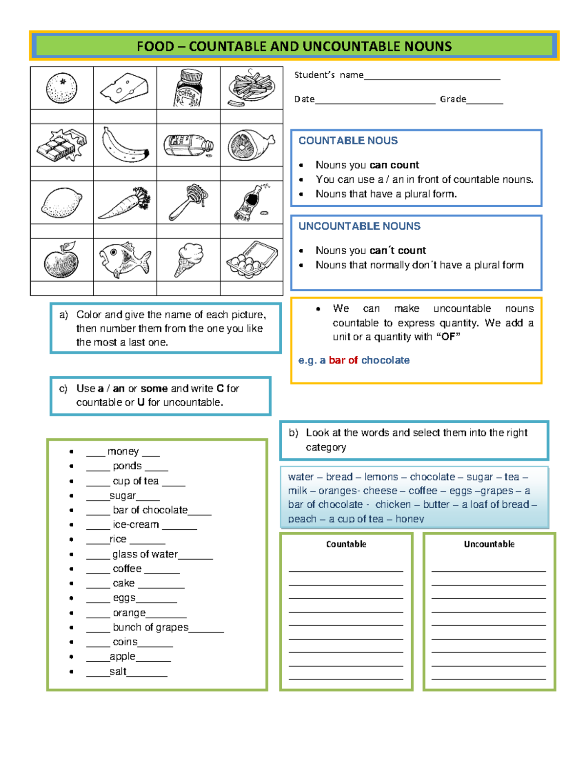 Practice with MUCH and MANY - Countable vs Uncountable Nouns - Studocu