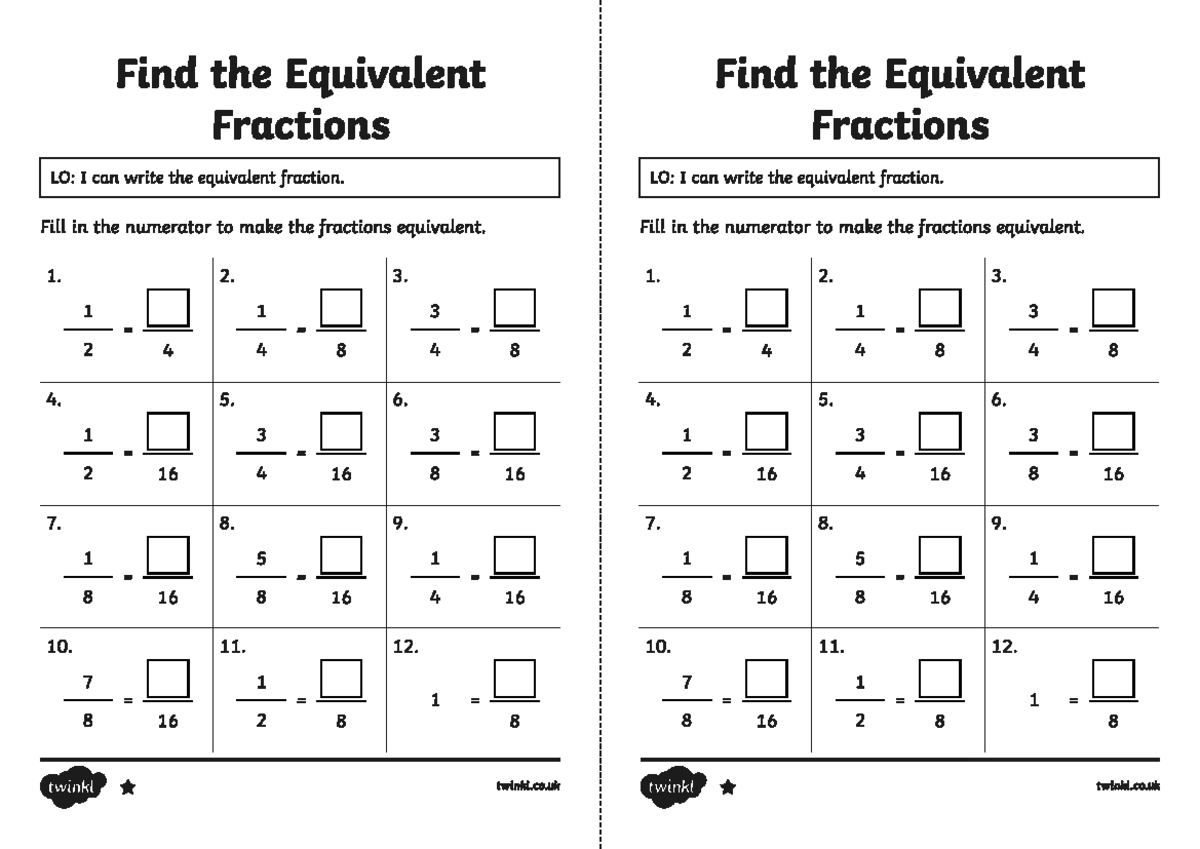 Equivalent Fractions Practice - Lower Ability Half Maths - Studocu