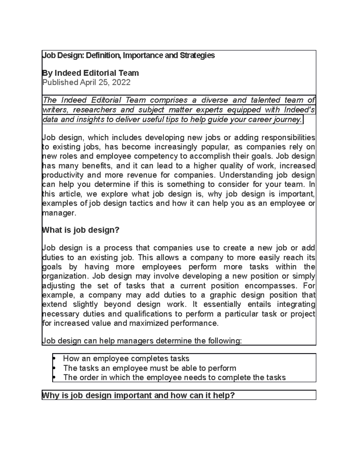 Job-Design - Additional Notes - Job Design: Definition, Importance and ...