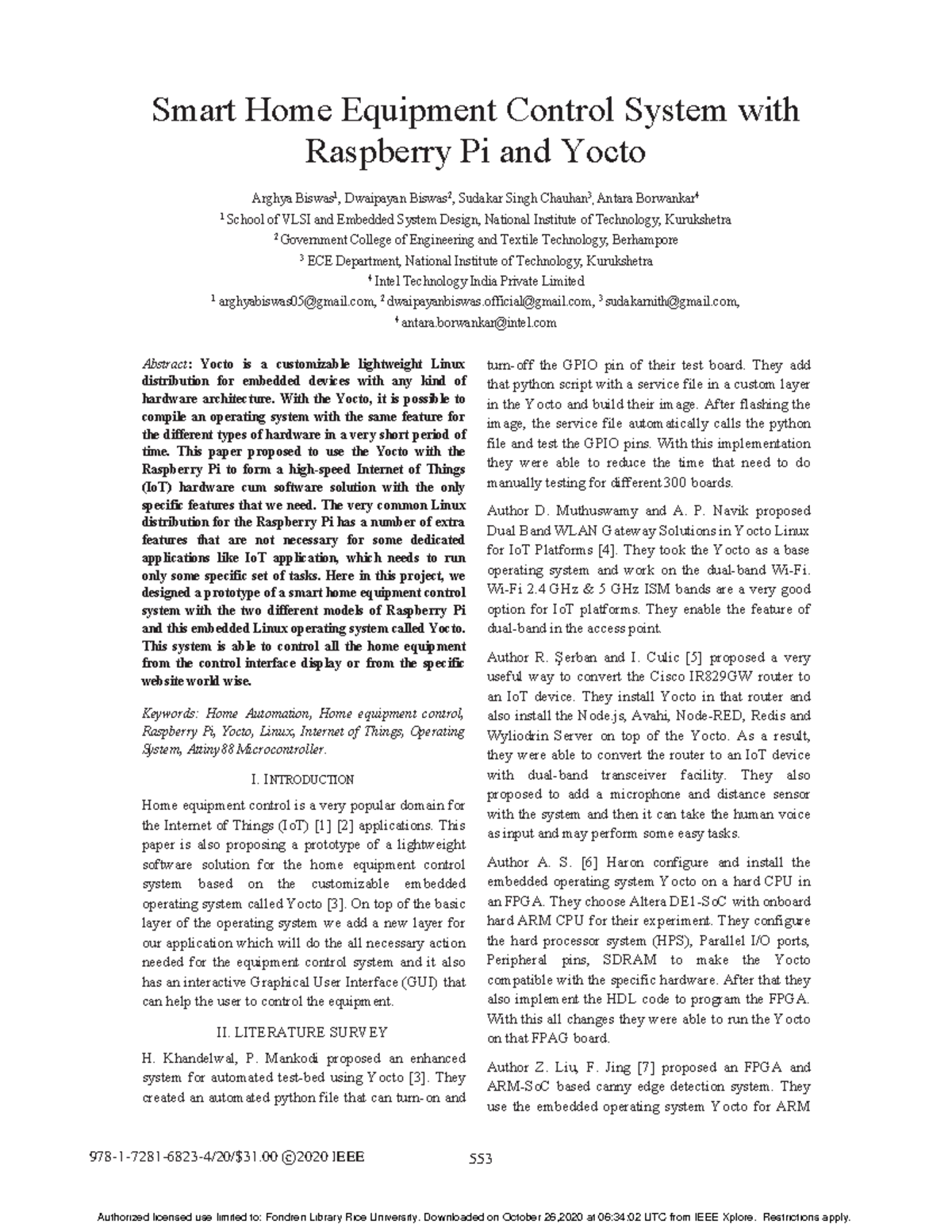Smart Home Control System with Raspberry Pi & Yocto - Paper - Studocu