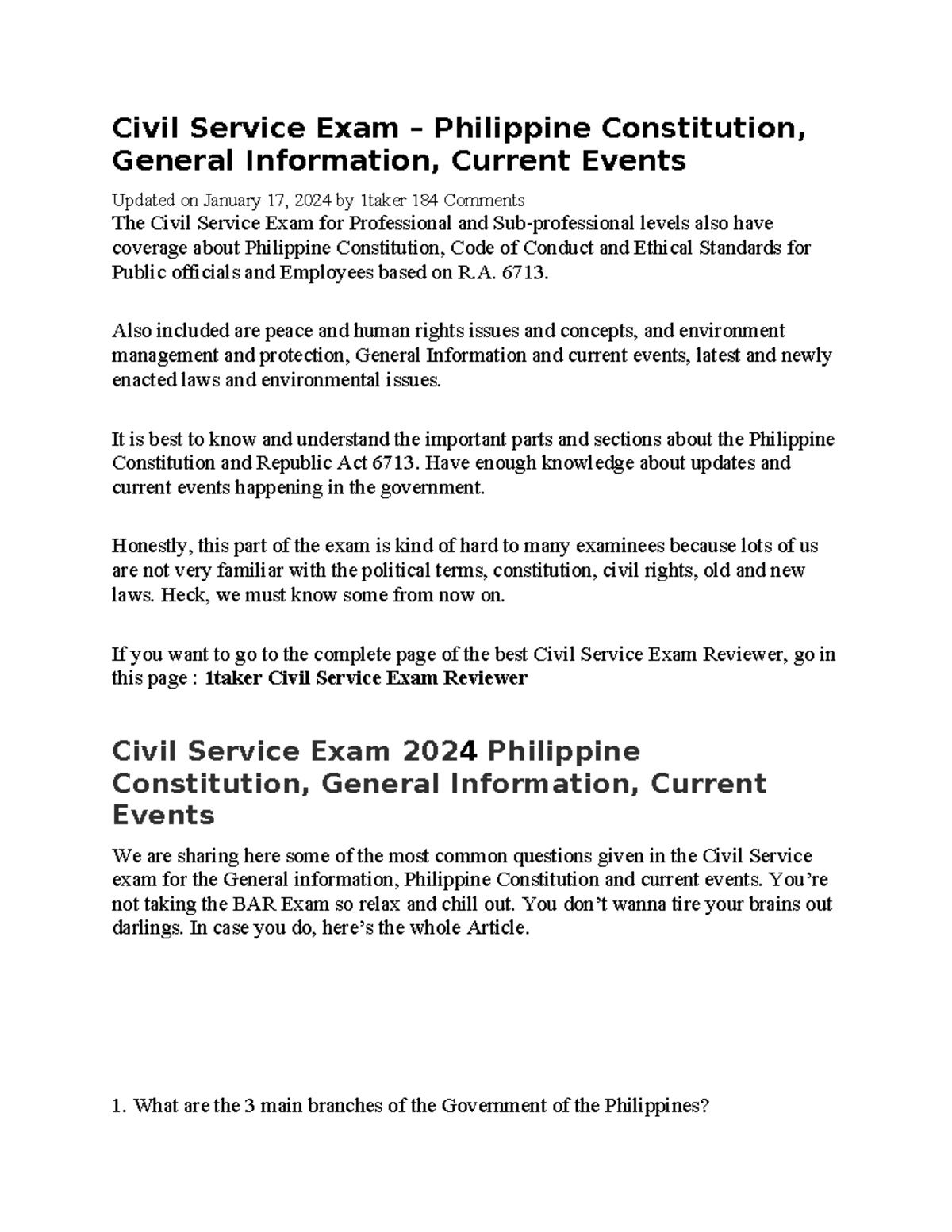 Civil Service Exam Reviewer: Philippine Constitution & Current Events ...