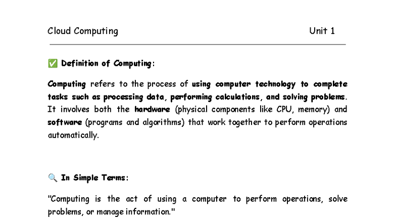 Cloud Computing Unit 1: Overview and Key Concepts - Studocu