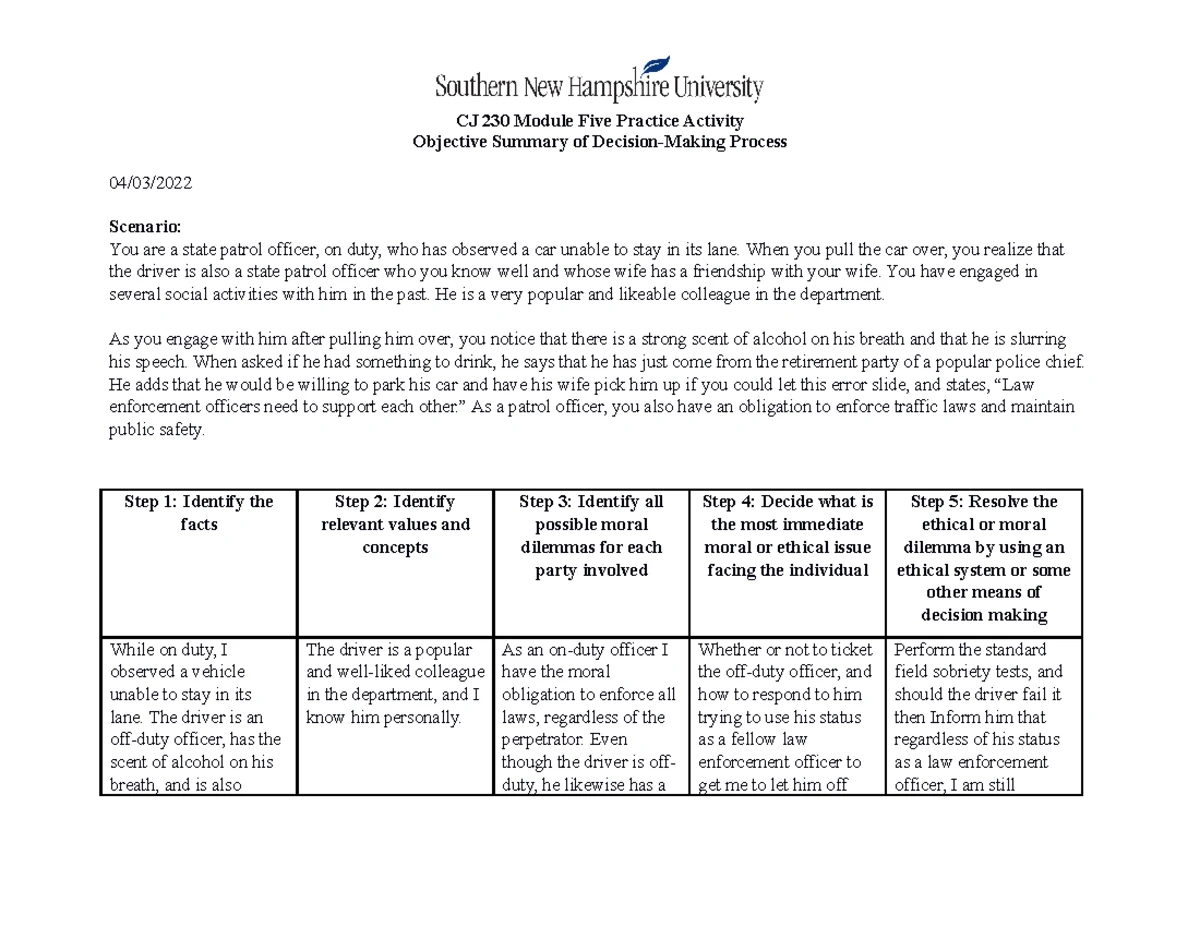 CJ 230 Module Three Practice Activity - CJ 230 Module Three Practice ...