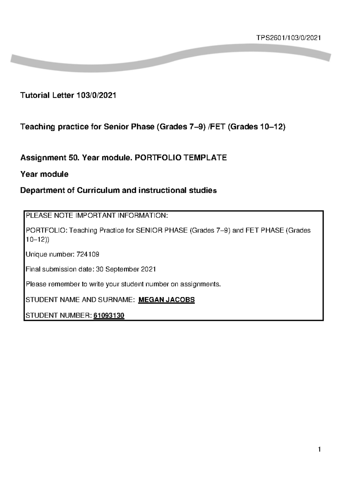 TPS2601 Assignment 50 - Tps2601 - Unisa - Studocu
