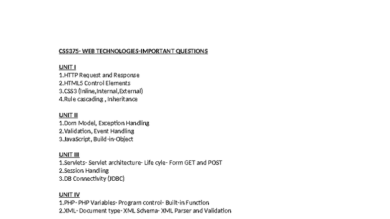 WEB 101: Important Questions on Web Technologies and PHP Concepts - Studocu