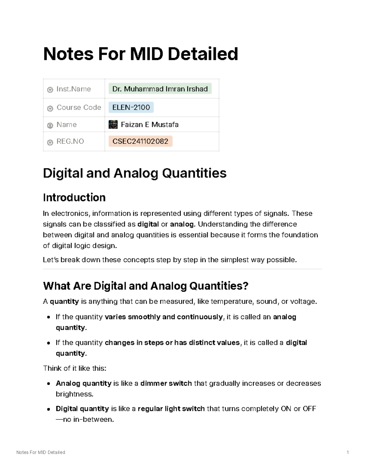 Notes for MID CSEC241: Understanding Digital and Analog Quantities ...