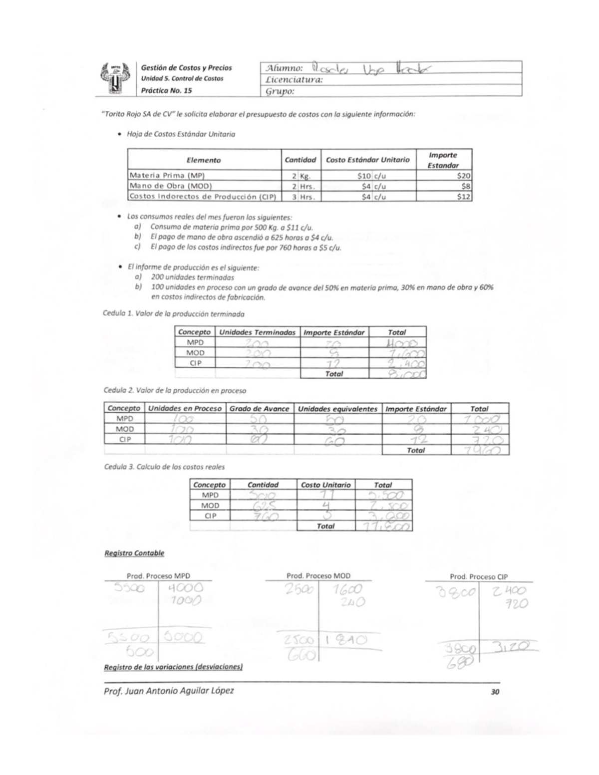 Actividad 15 - Gestión de Costos y Precios Alumno: Roscles Uaja Heak ...