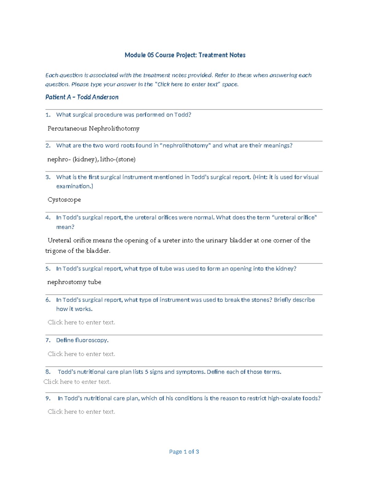 Mod05 Course Project: Surgical and Nutritional Treatment Notes - Studocu