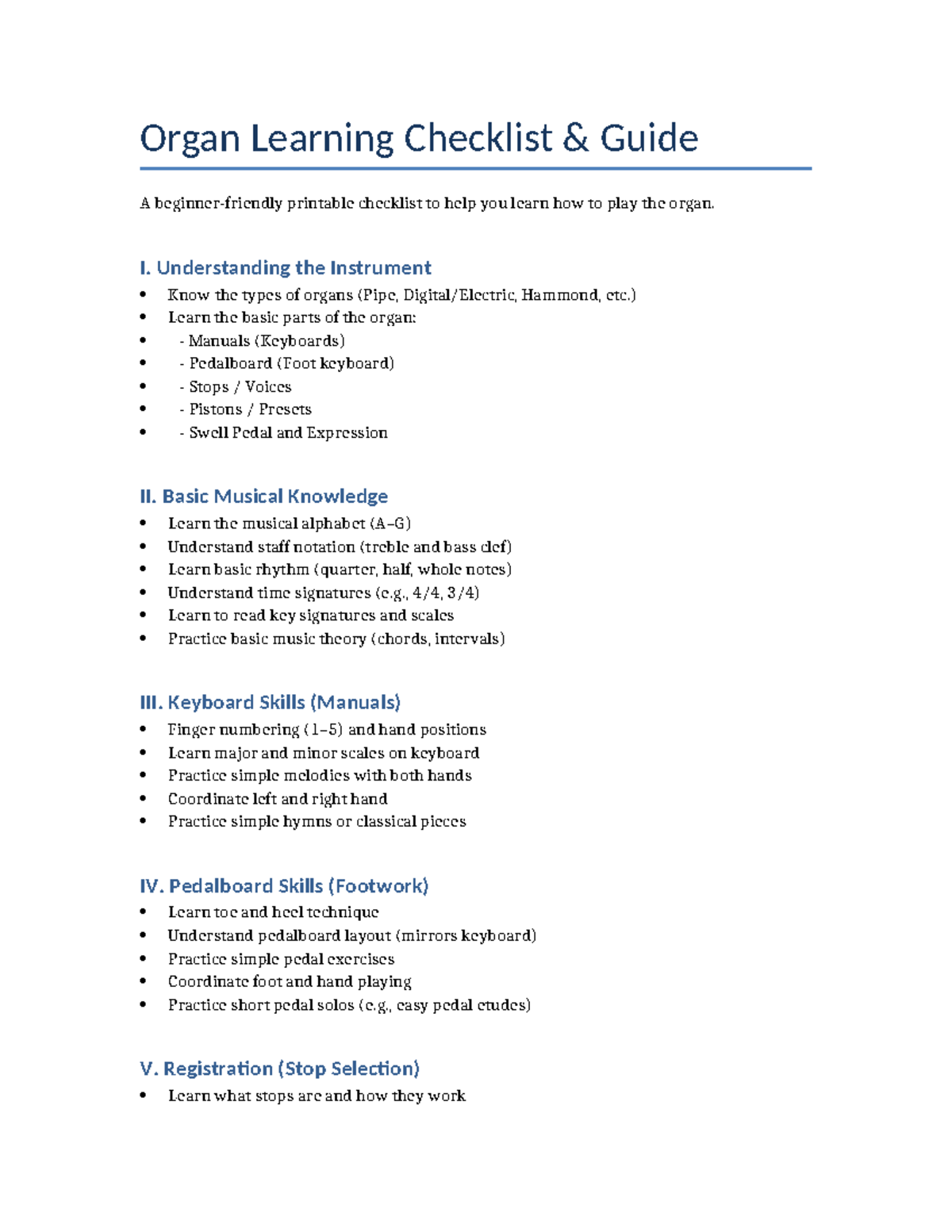 Organ Learning Checklist Guide: A Comprehensive Study Resource - Studocu