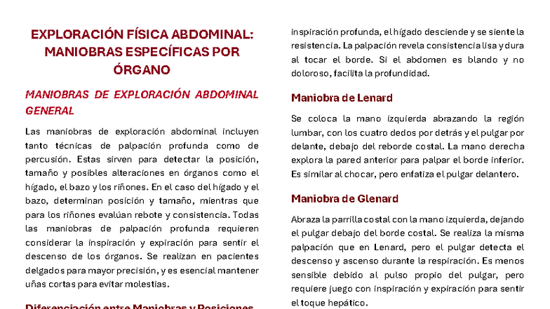 EXPLORACIÓN FÍSICA ABDOMINAL: MANIOBRAS ESPECÍFICAS Y TÉCNICAS - Studocu