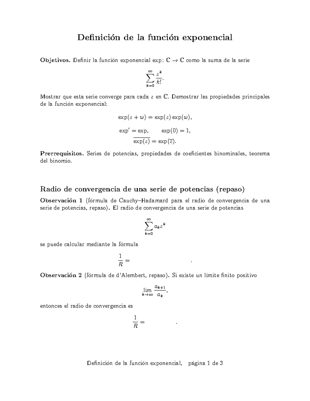 Definición y Propiedades de la Función Exponencial en C - Studocu