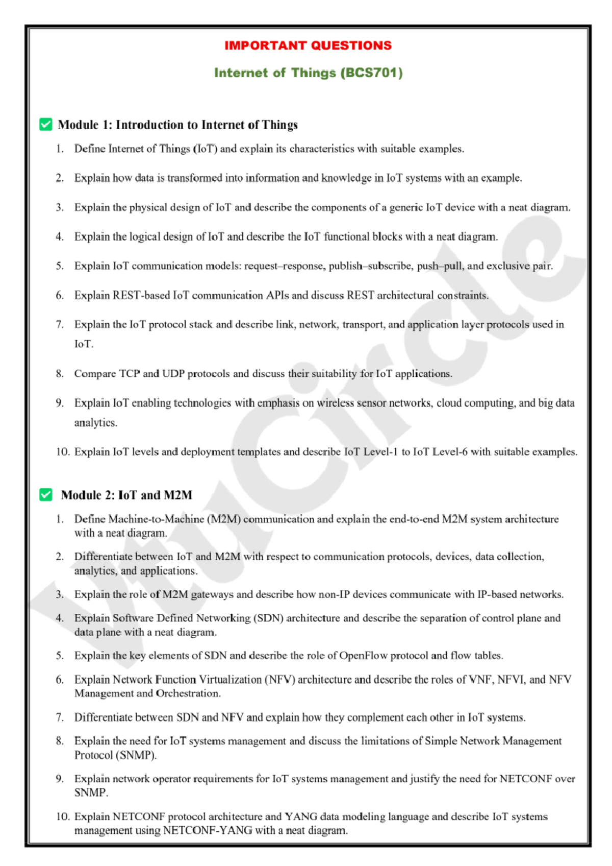 Important Questions for IoT (BCS701) - Comprehensive Guide - Studocu