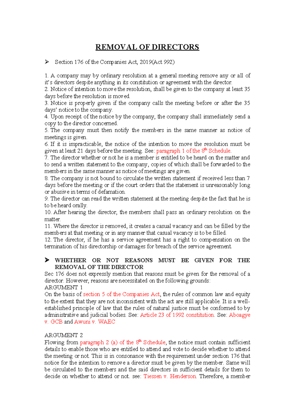 Removal of Directors: Section 176 of the Companies Act, 2019 - Studocu
