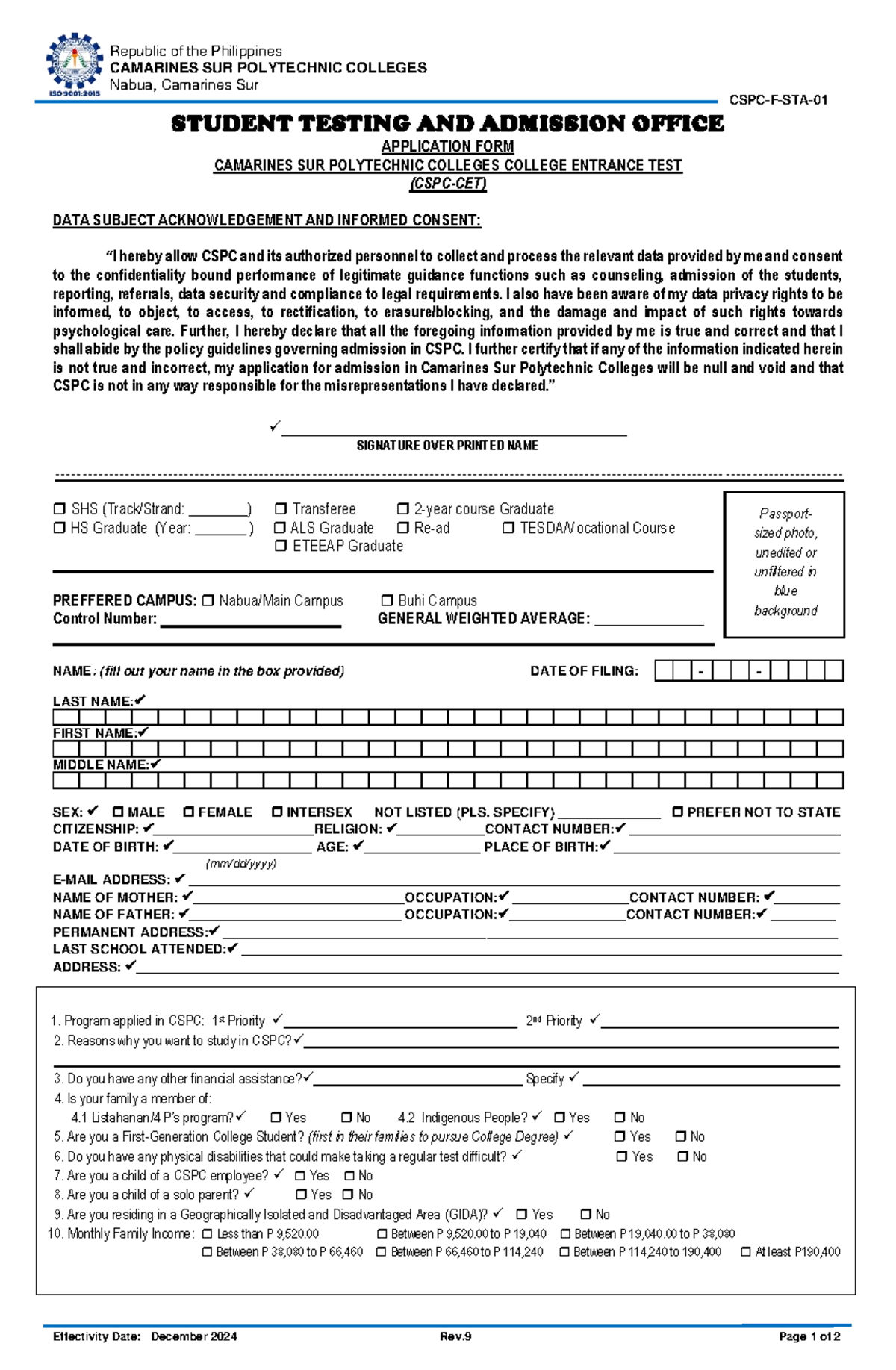 CSPC-CET Application Form and Data Consent Rev.9 - Studocu