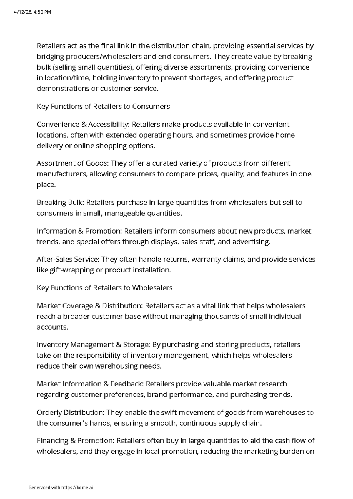 Functions of Retailers: Key Roles in Distribution Chain - Studocu
