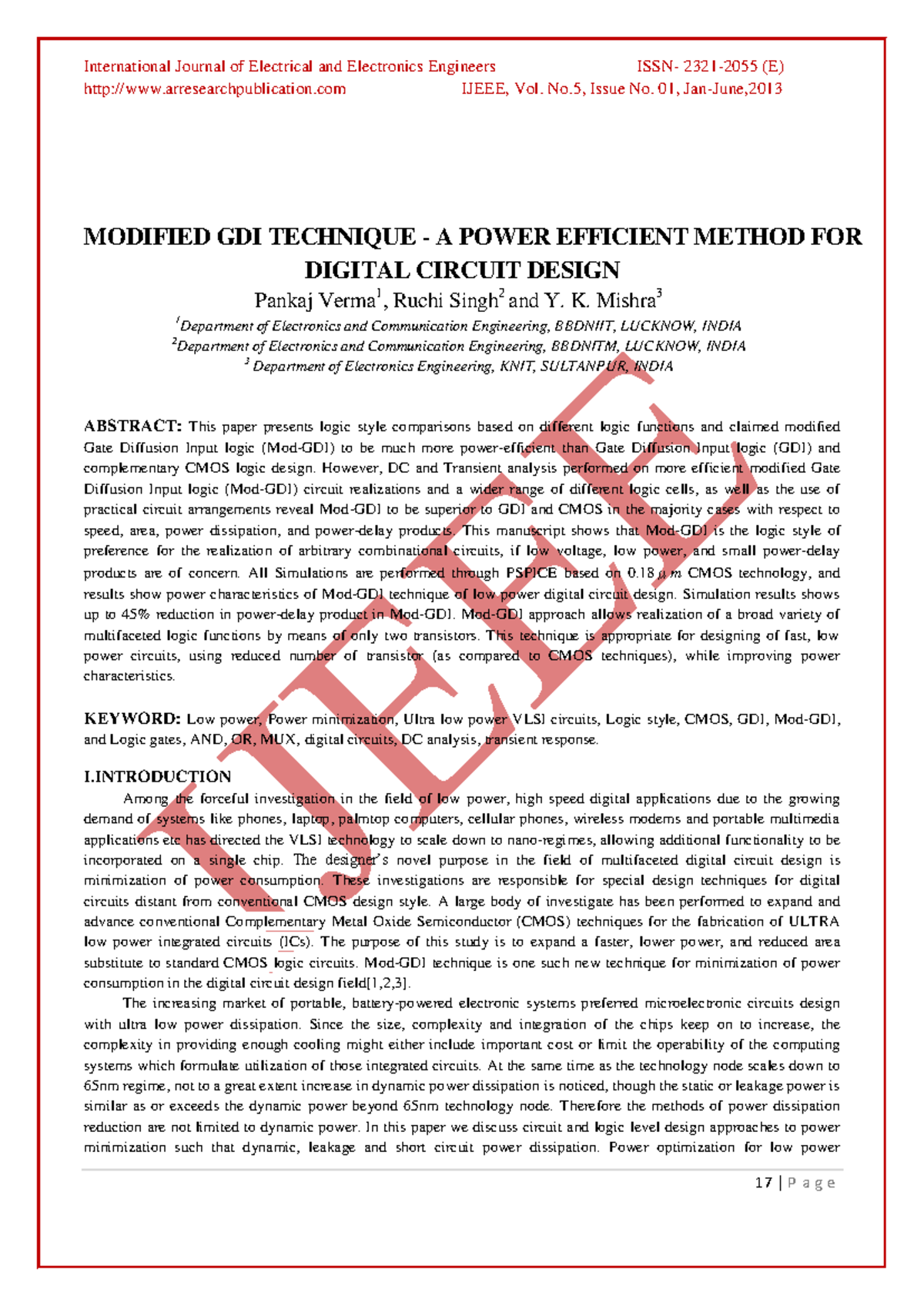 Modified GDI Technique for Power-Efficient Digital Circuit Design (E ...
