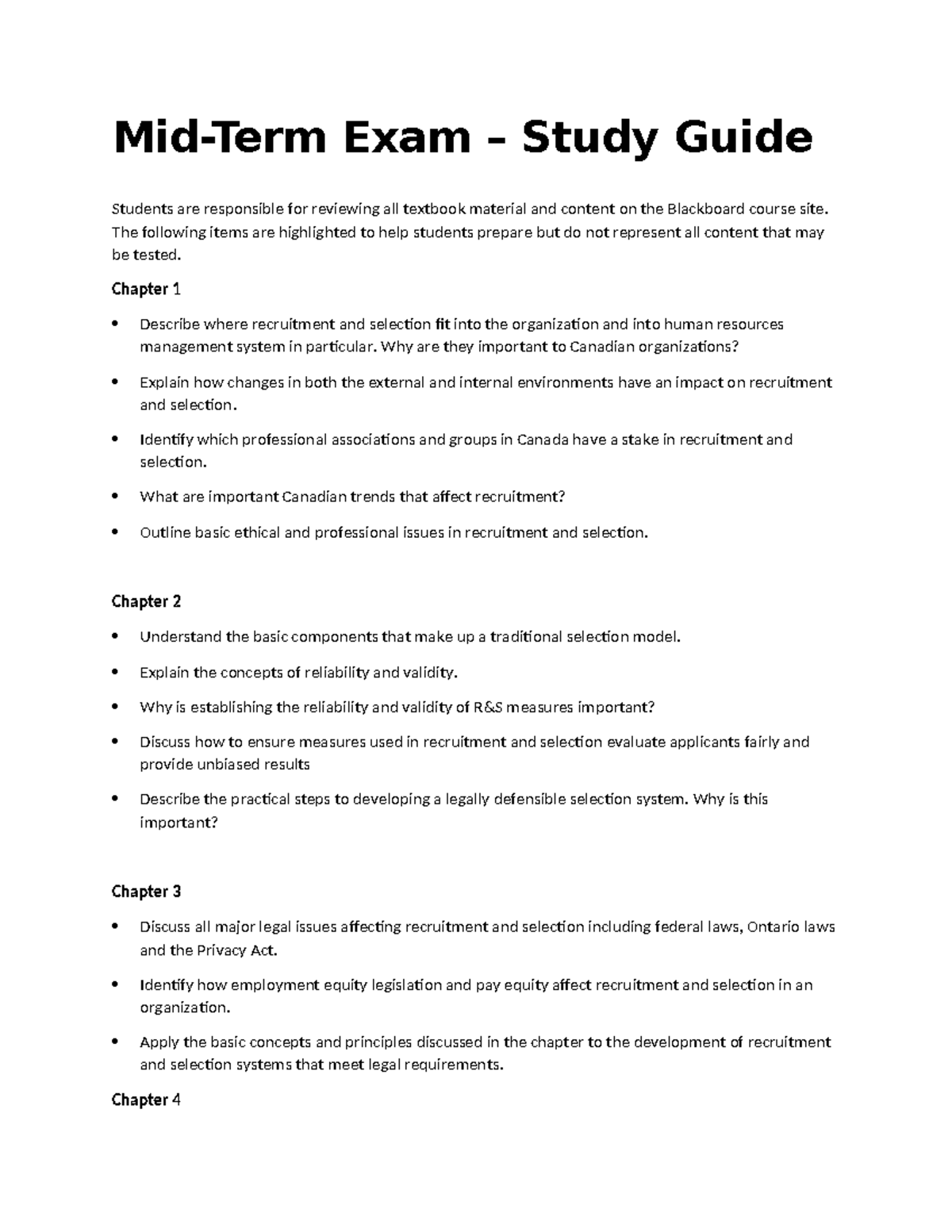 Mid-Term Exam Study Guide - HR Management W2022 - Studocu