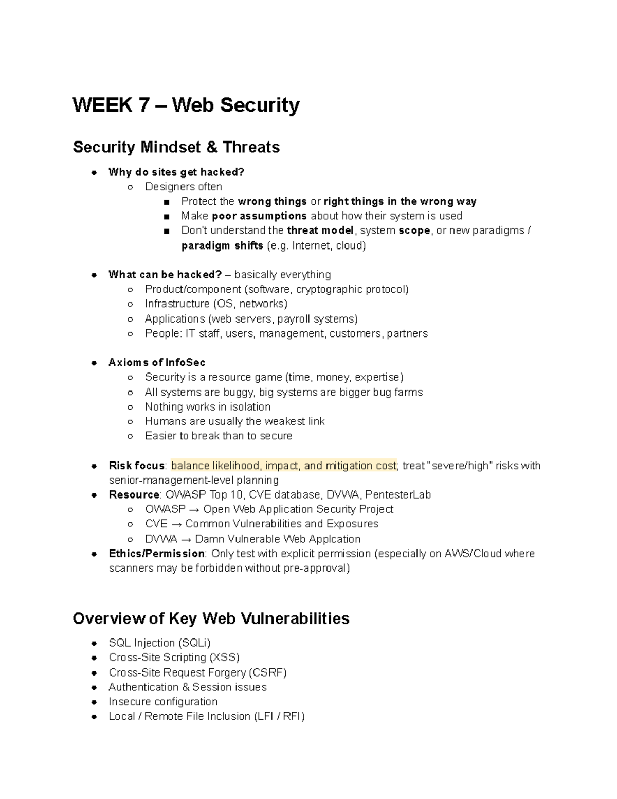 WEEK 7 - Web Security: Key Threats and Vulnerabilities Overview - Studocu