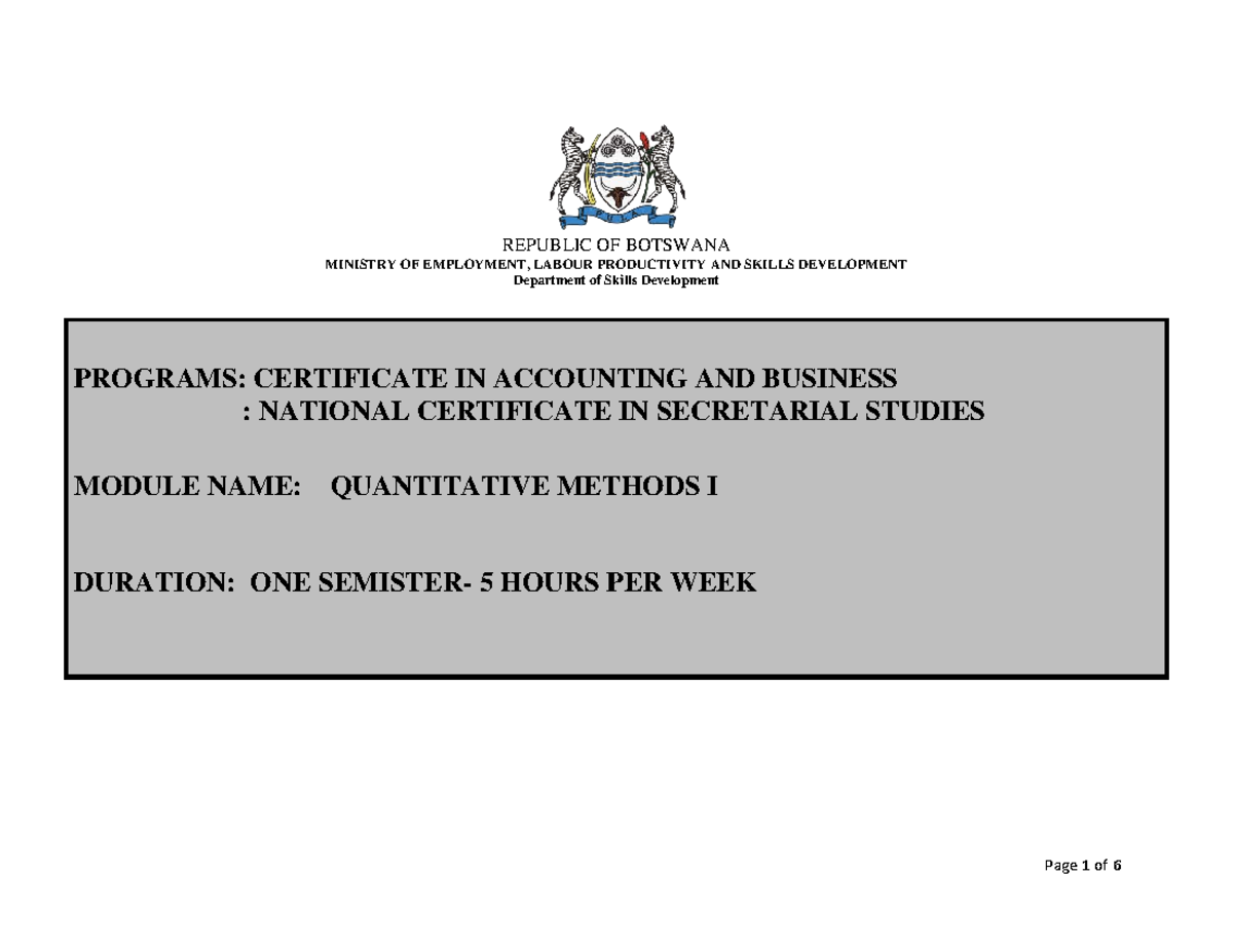 QM 1 Syllabus Breakdown: Quantitative Methods I for Accounting ...