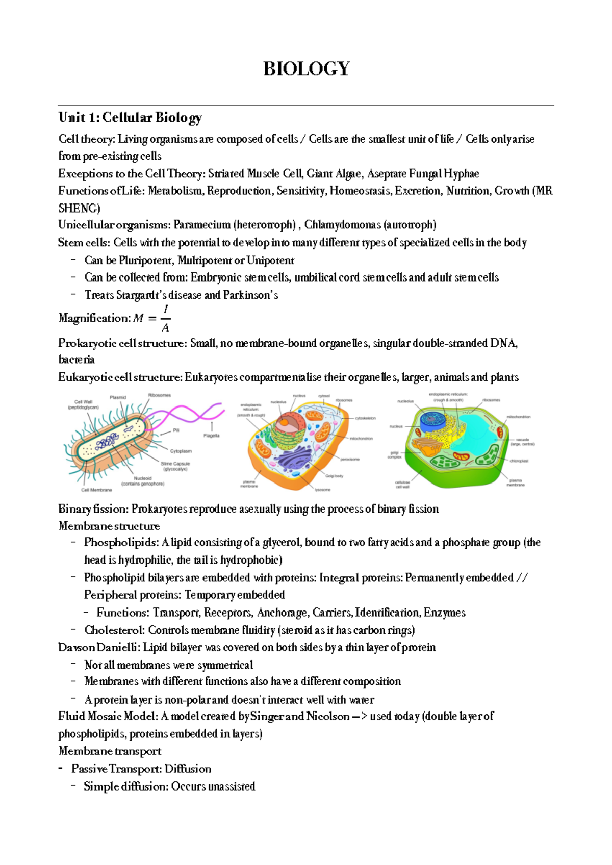 Biology SL Final Exam Summary for IB Students - Studocu