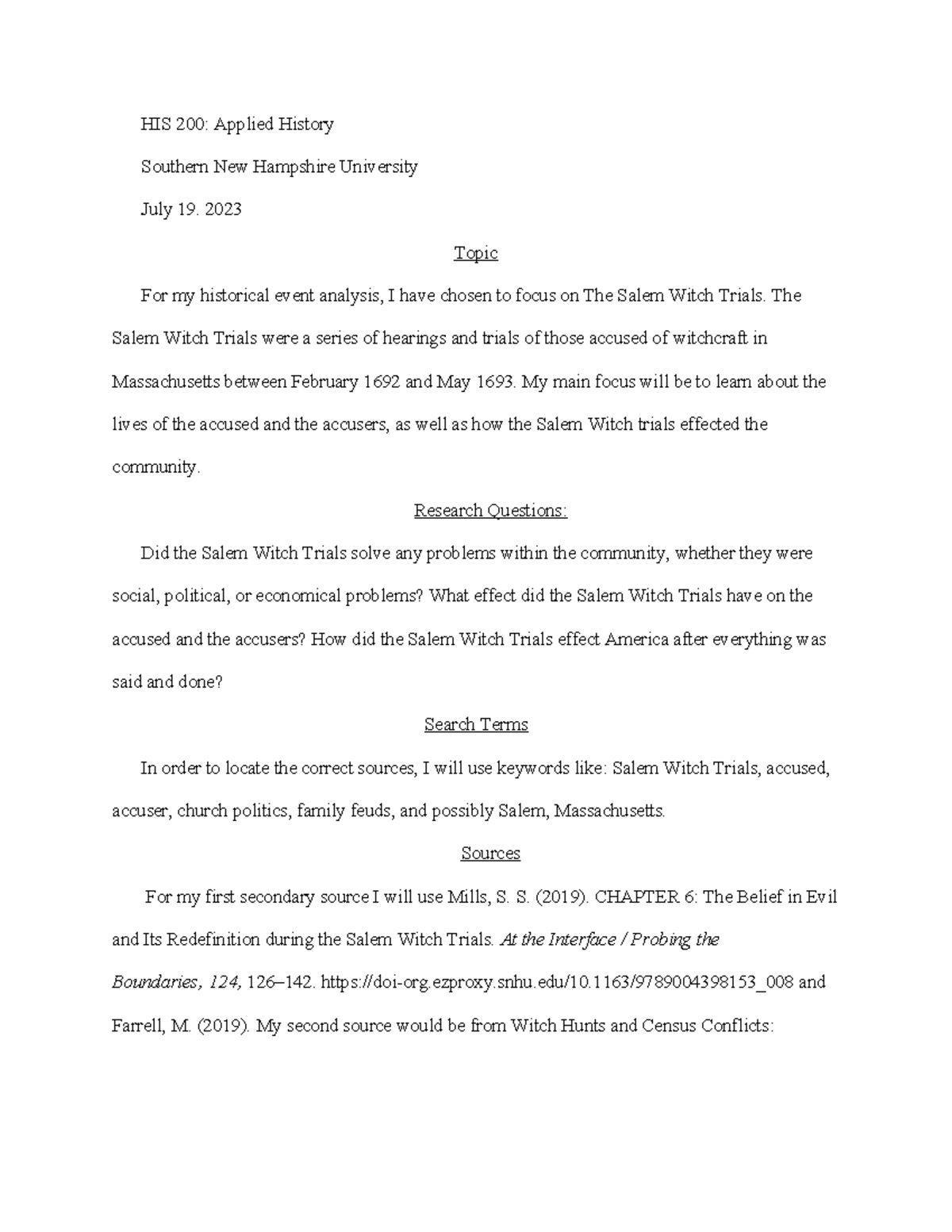 HIS 200: Historical Event Analysis of the Salem Witch Trials - Studocu