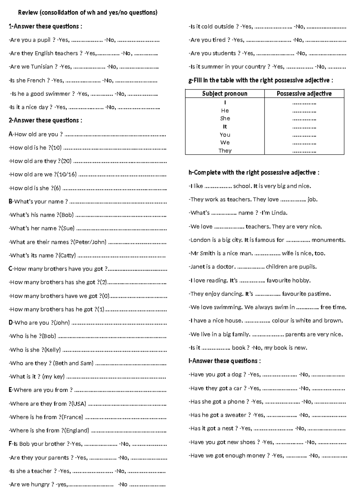 WH Yes/No Questions - Answer Key for English Language Learning - Studocu