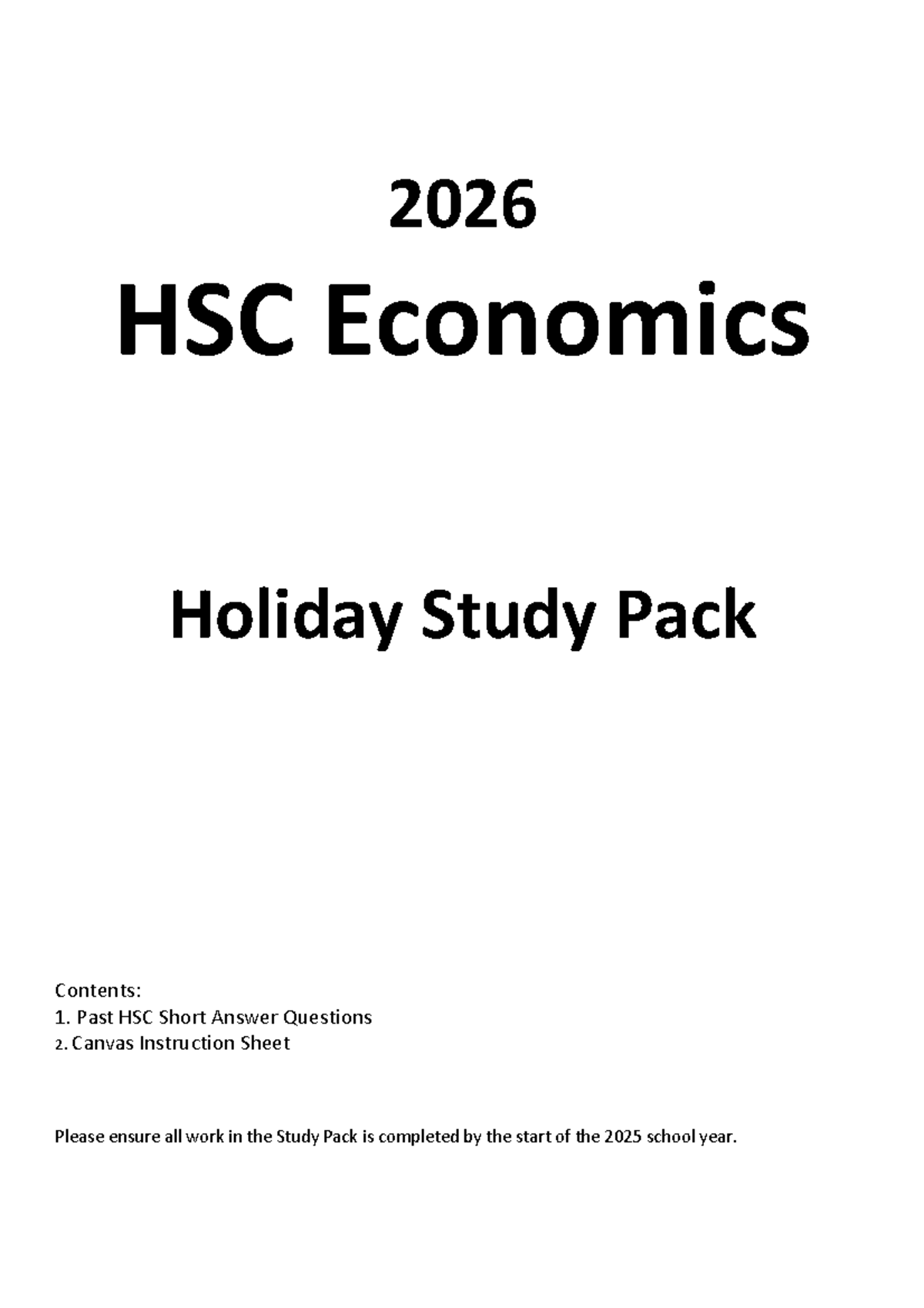2026 HSC Economics Holiday Study Pack Overview - Studocu