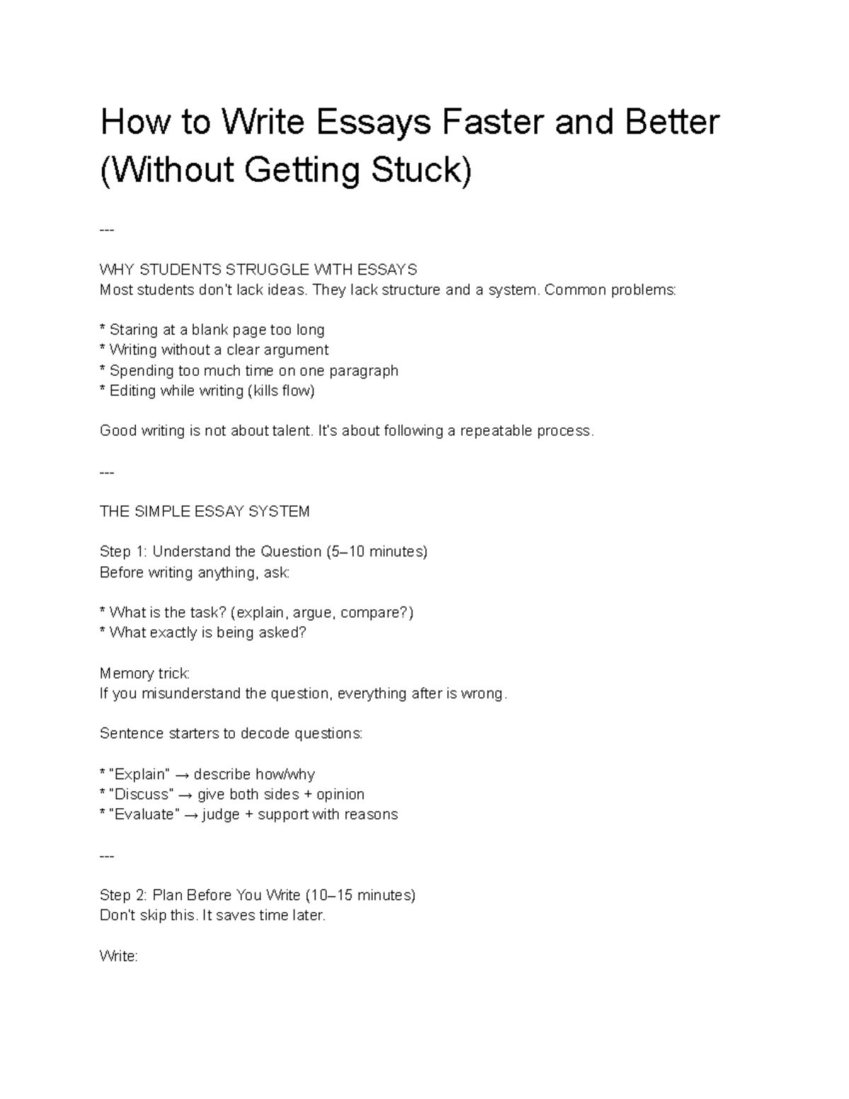 Effective Essay Writing Strategies: A Simple System for Success - Studocu