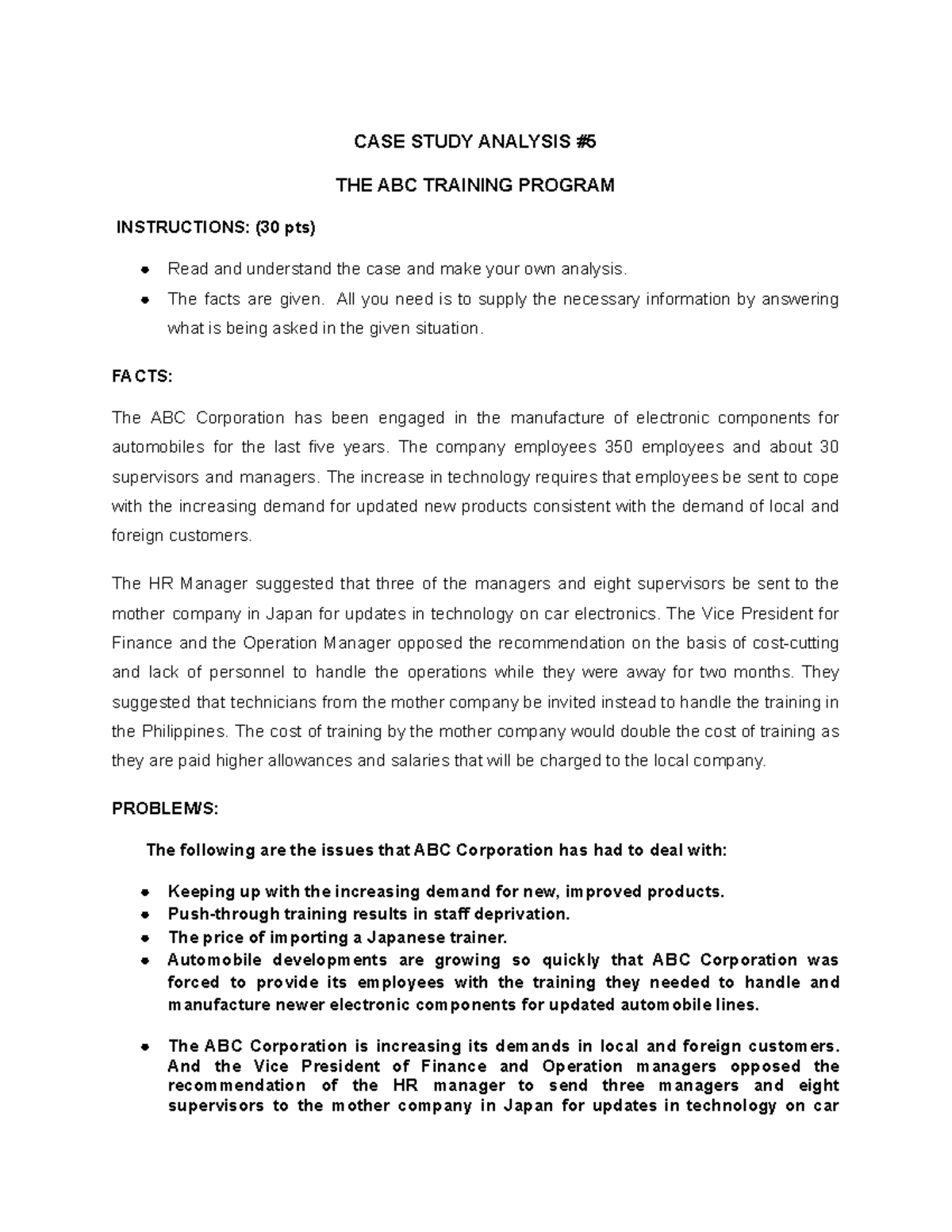 CASE Study Analysis #5: ABC Corp Training Program Recommendations BA128 ...