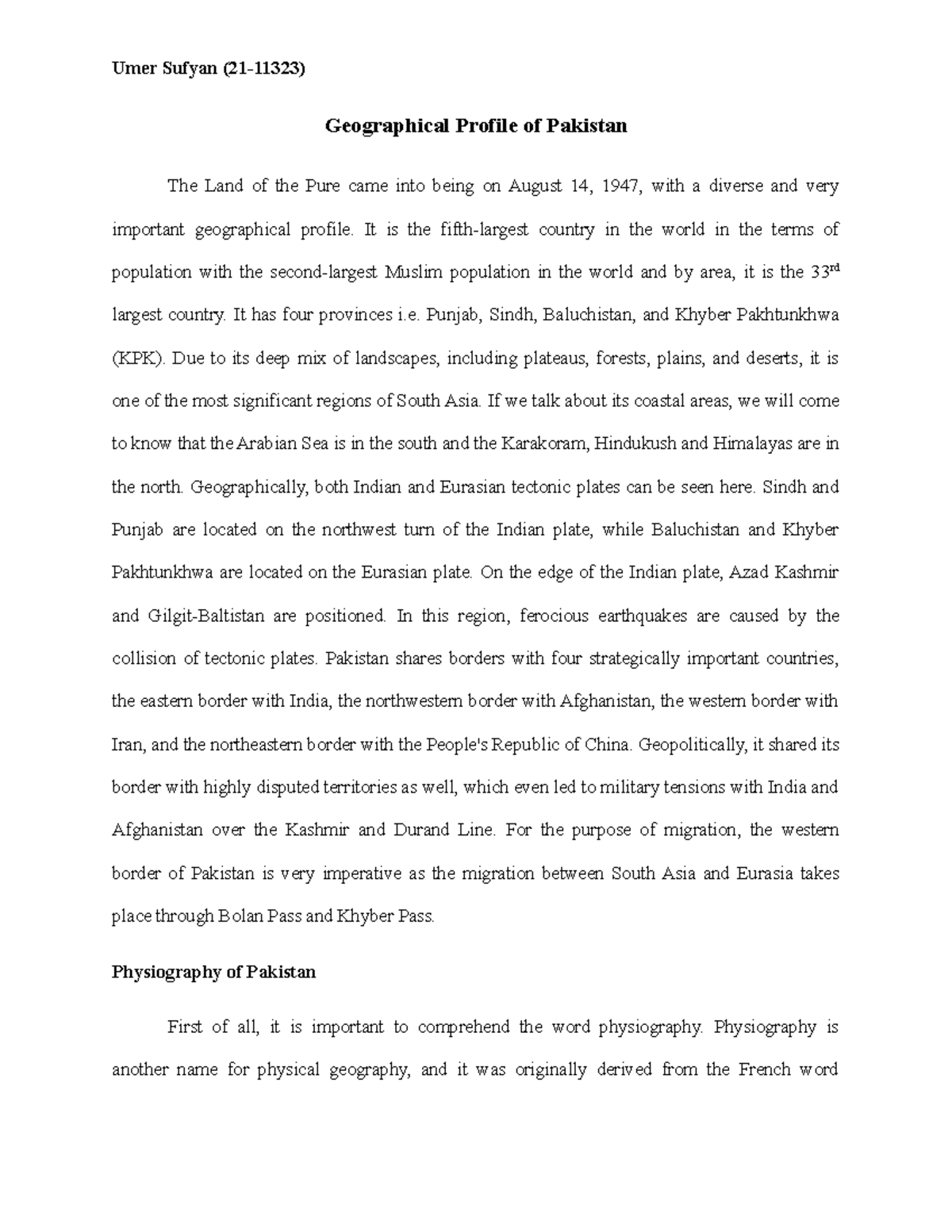 Introduction to geography - Geographical Profile of Pakistan The Land ...