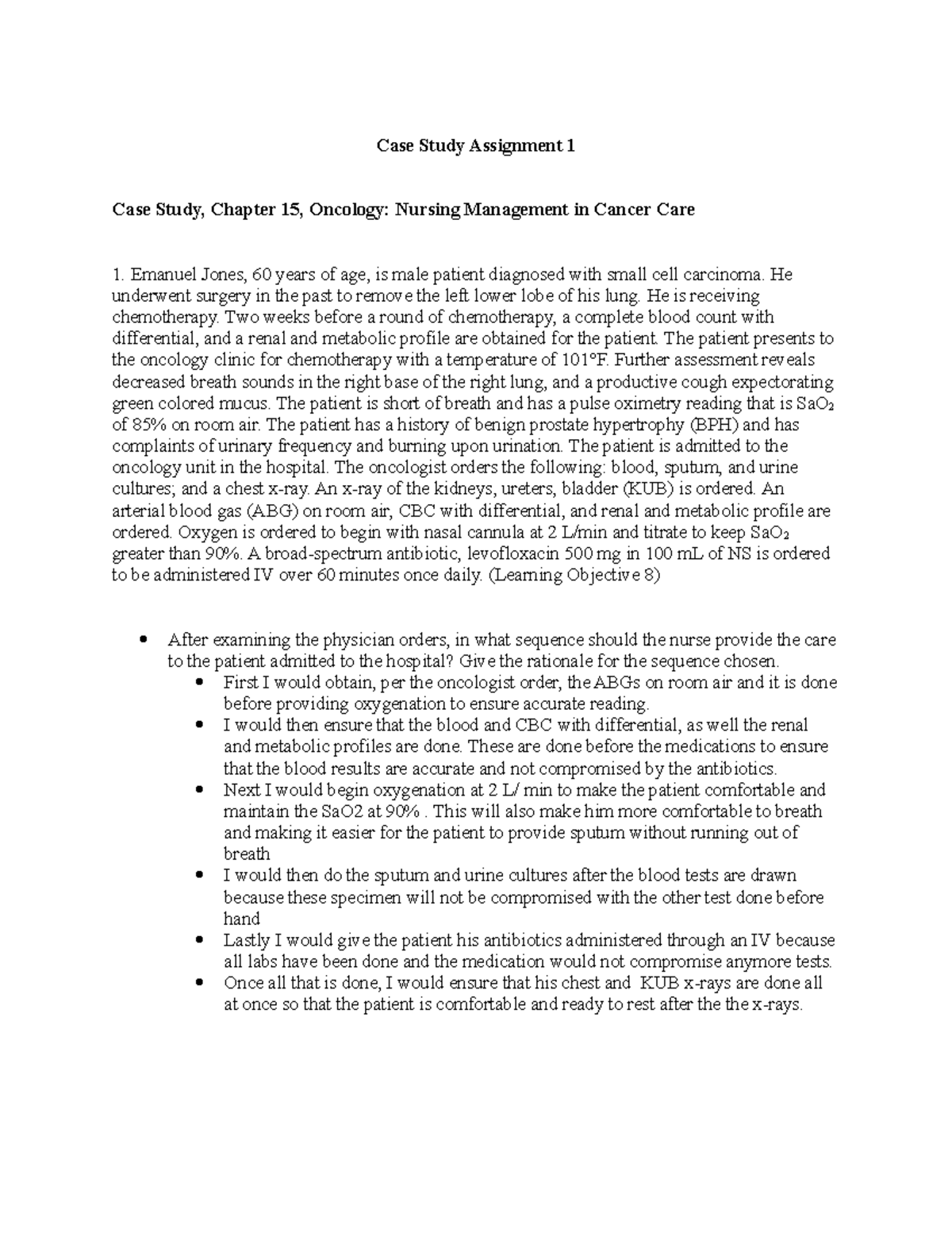 Oncology case study - Case Study Assignment 1 Case Study, Chapter 15 ...