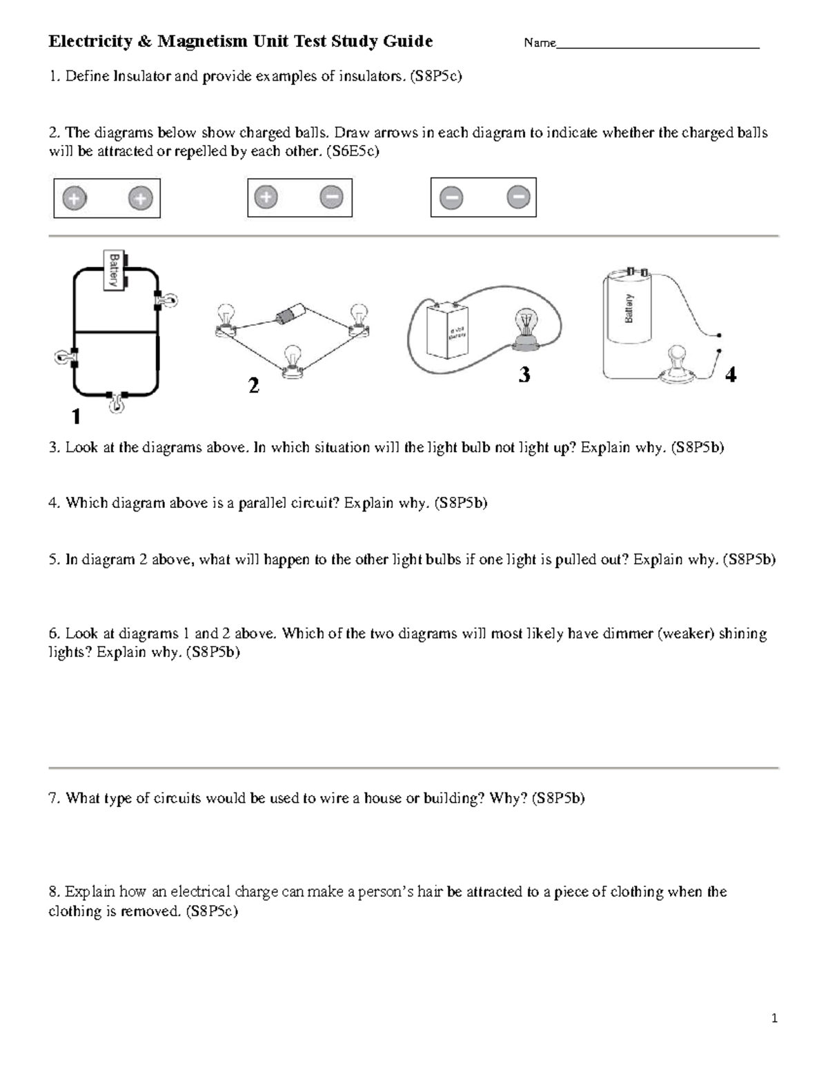 Electricity & Magnetism Unit Test Study Guide (S8P5) - Studocu