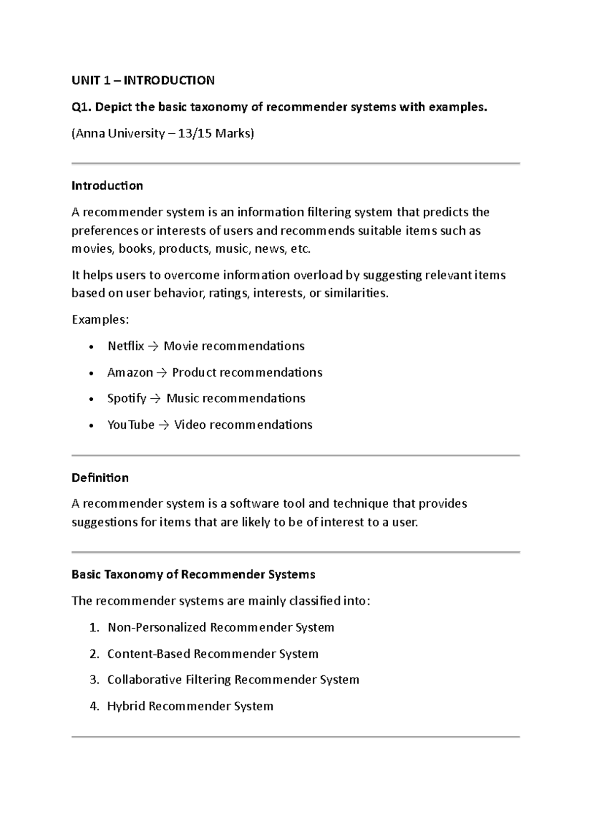 UNIT 1: Introduction to Recommender Systems Taxonomy and SVD Techniques ...