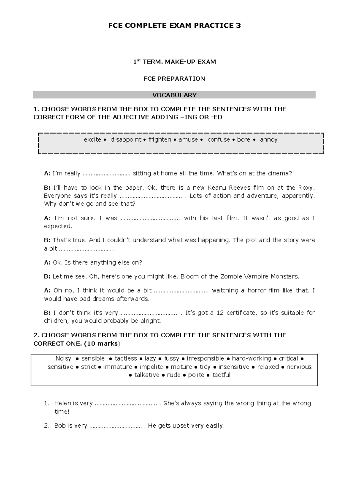 FCE Exam Preparation: Complete Practice Test 3 - Studocu