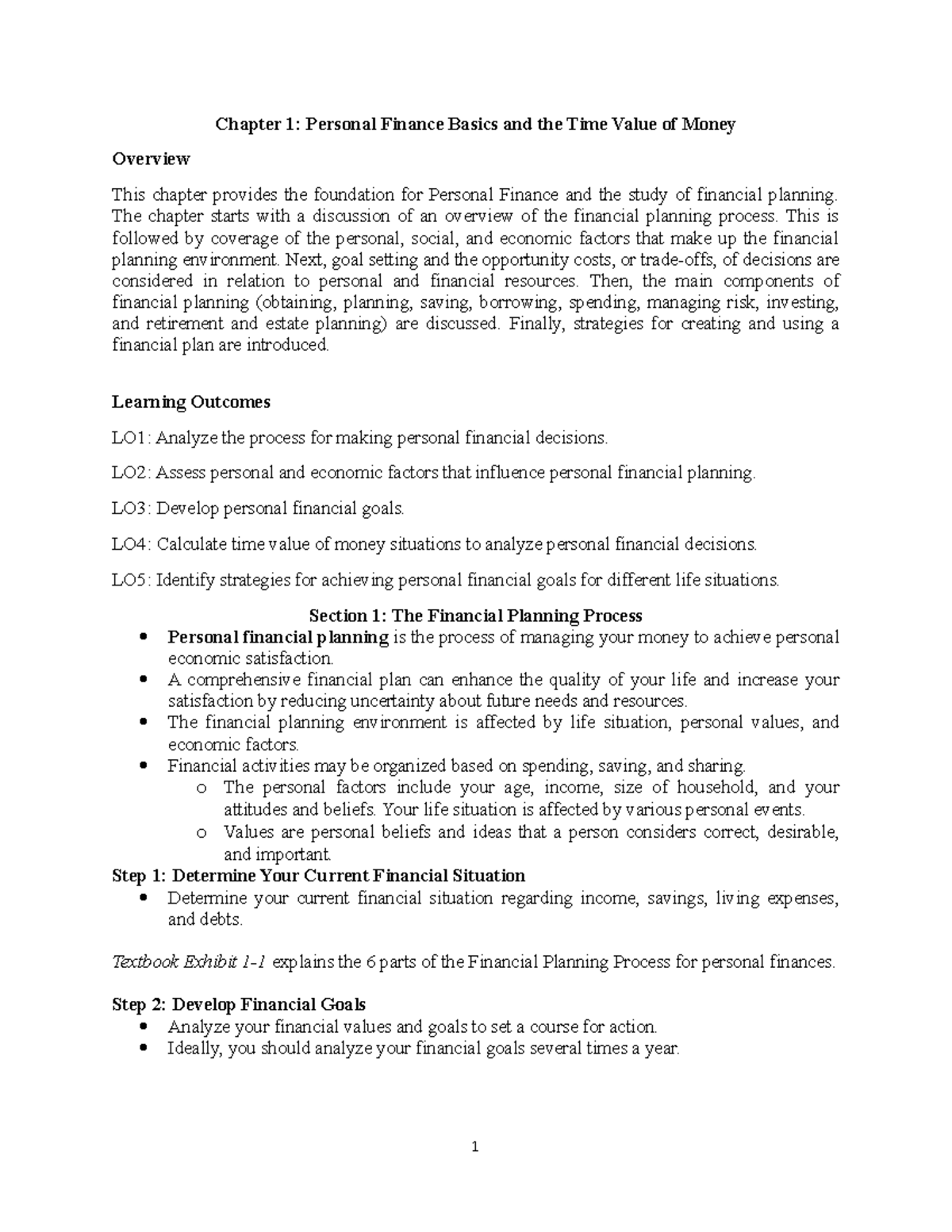 Chapter 1 - Lecture notes 1 - Chapter 1: Personal Finance Basics and ...