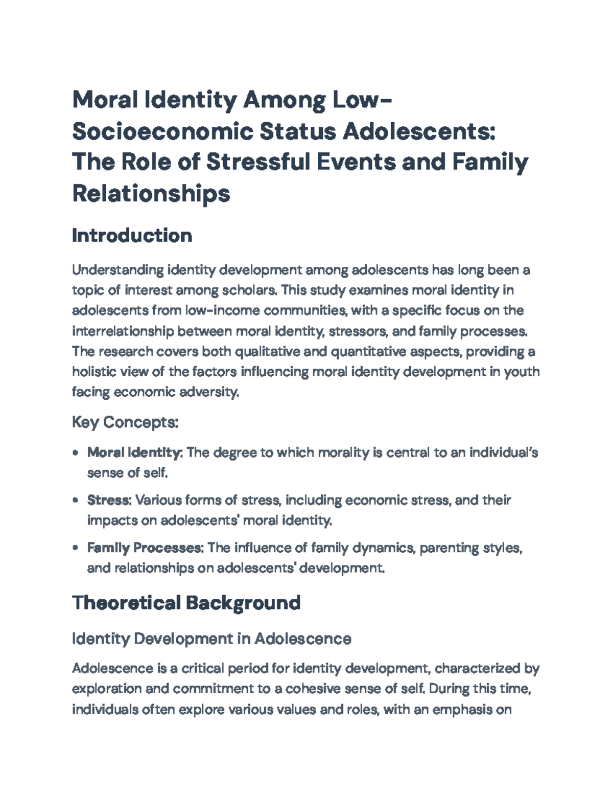 Moral Identity in Low-Income Adolescents: Family and Stress Impacts ...
